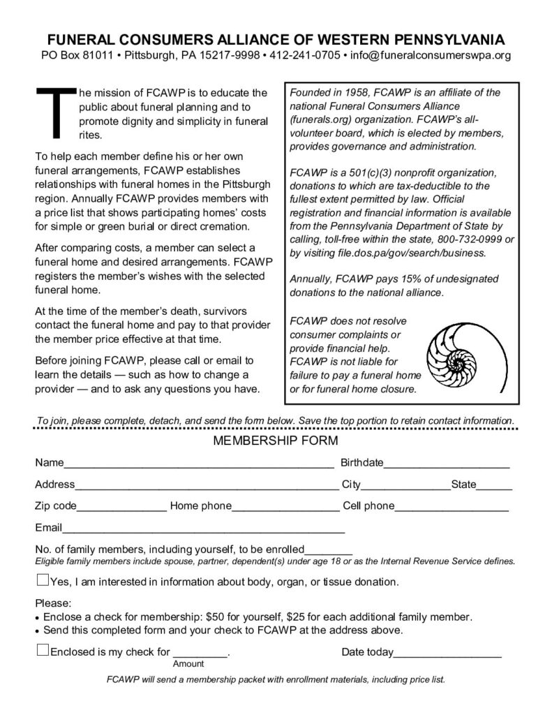 Membership - Funeral Consumers Alliance of Western Pennsylvania P.O ...